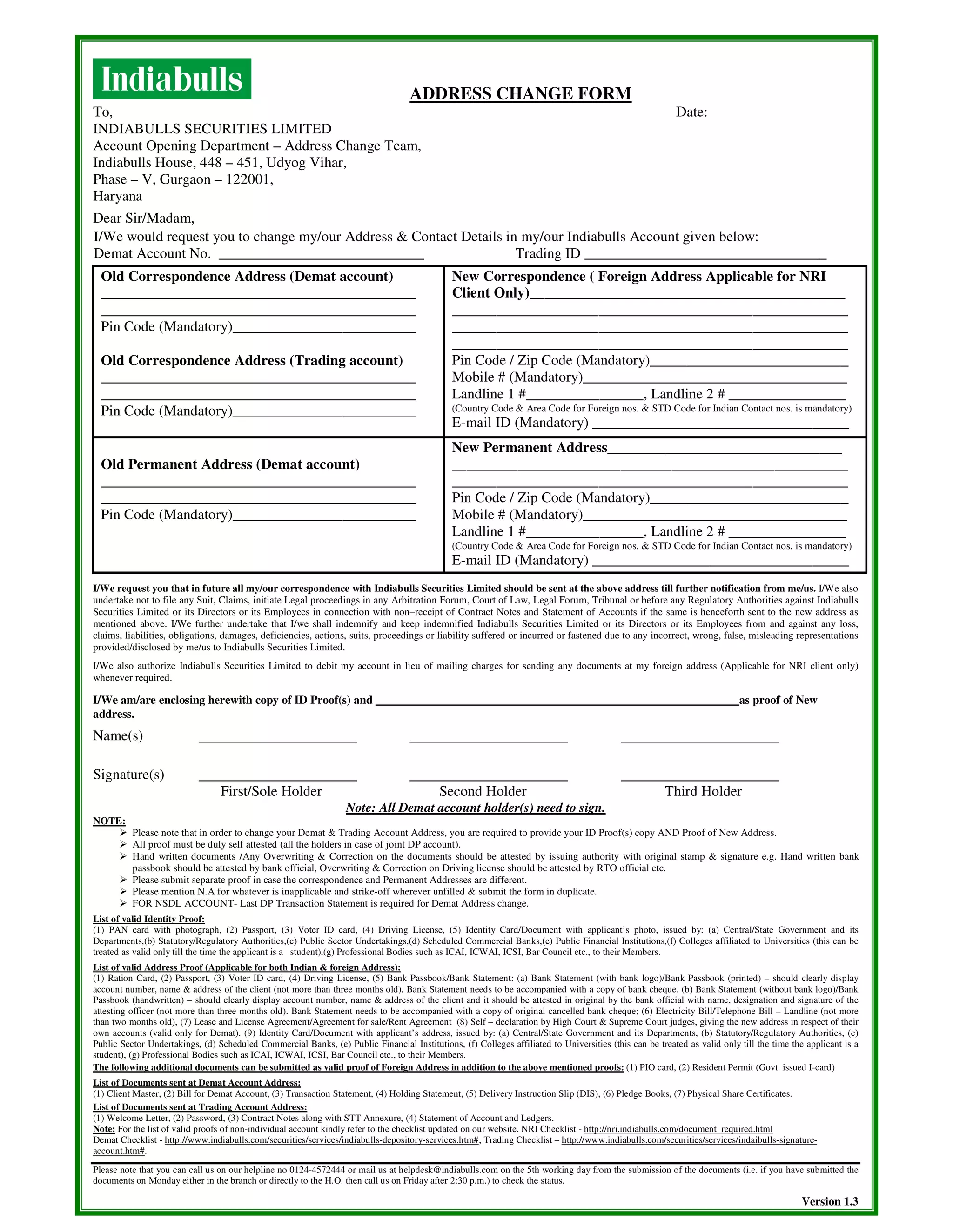 Address change form | PDF