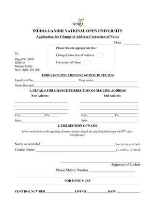 Address change name_correction IGNOU | PDF | Email | Internet