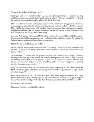 Address by PUP Party Leader Hon Francis Fonseca at the PUP Endorsement ...