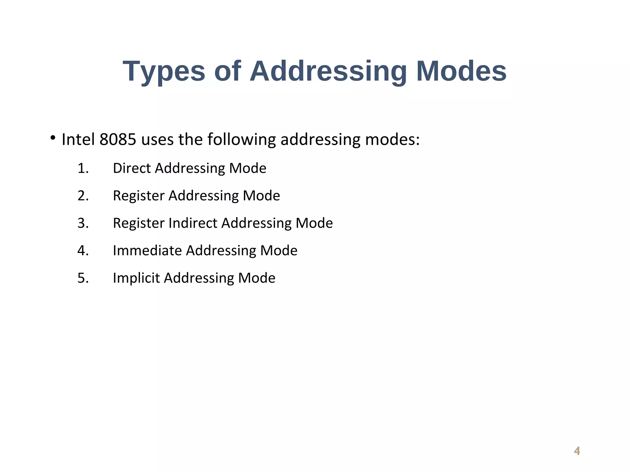 Addressing modes of 8085 | PPS | Operating Systems | Computer Software and Applications