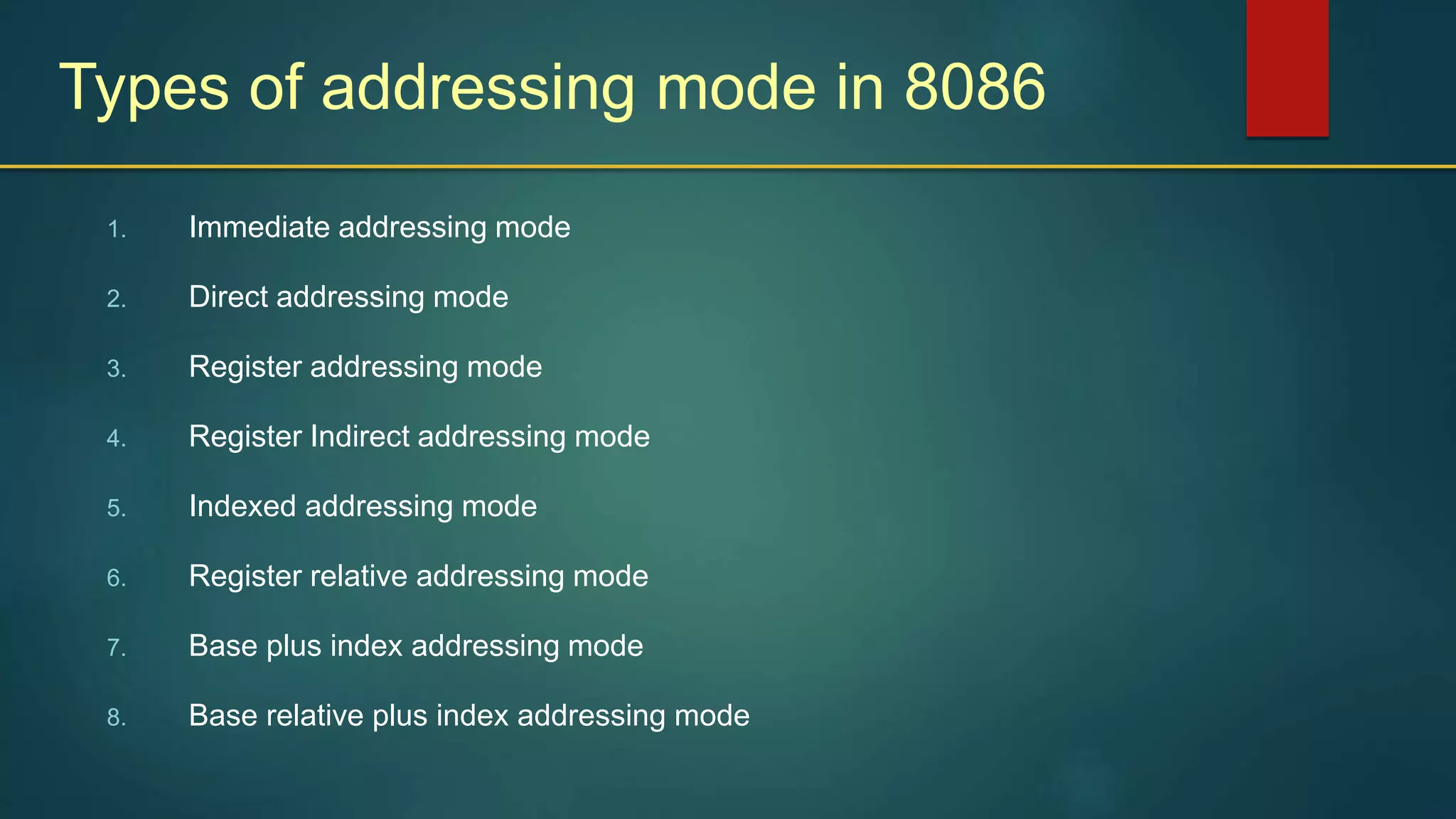 Addressing modes of 8086 - Binu Joy | PPTX