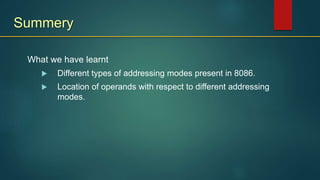 Addressing modes of 8086 - Binu Joy | PPTX | Operating Systems | Computer Software and Applications