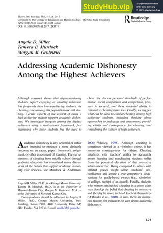 Addressing Academic Dishonesty Among The Highest Achievers | PDF