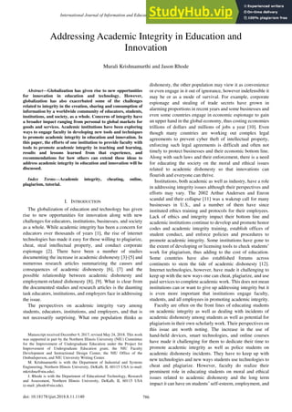 Addressing Academic Integrity In Education And Innovation | PDF