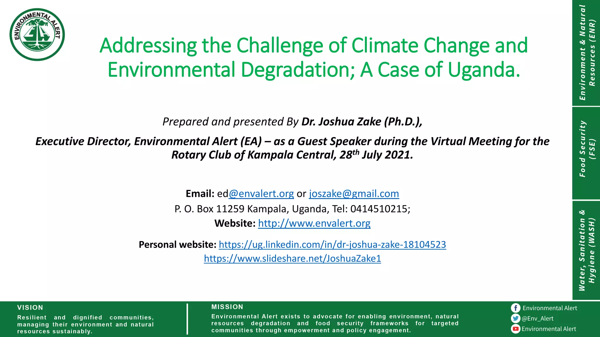 Addressing the Challenge of Climate Change and Environmental ...