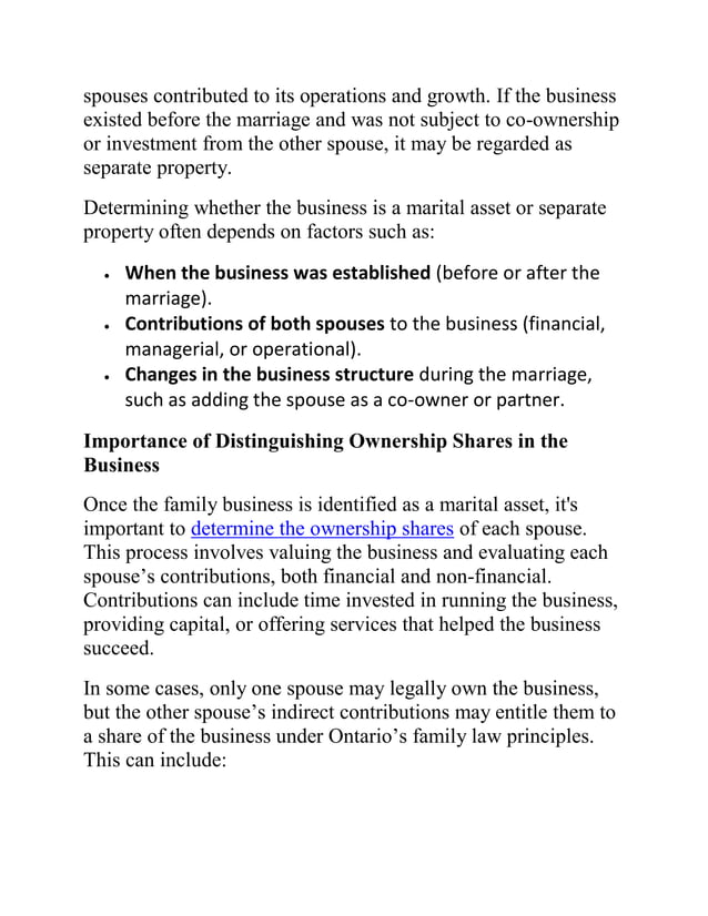 Addressing Family Business Ownership in Separation Agreements | PDF