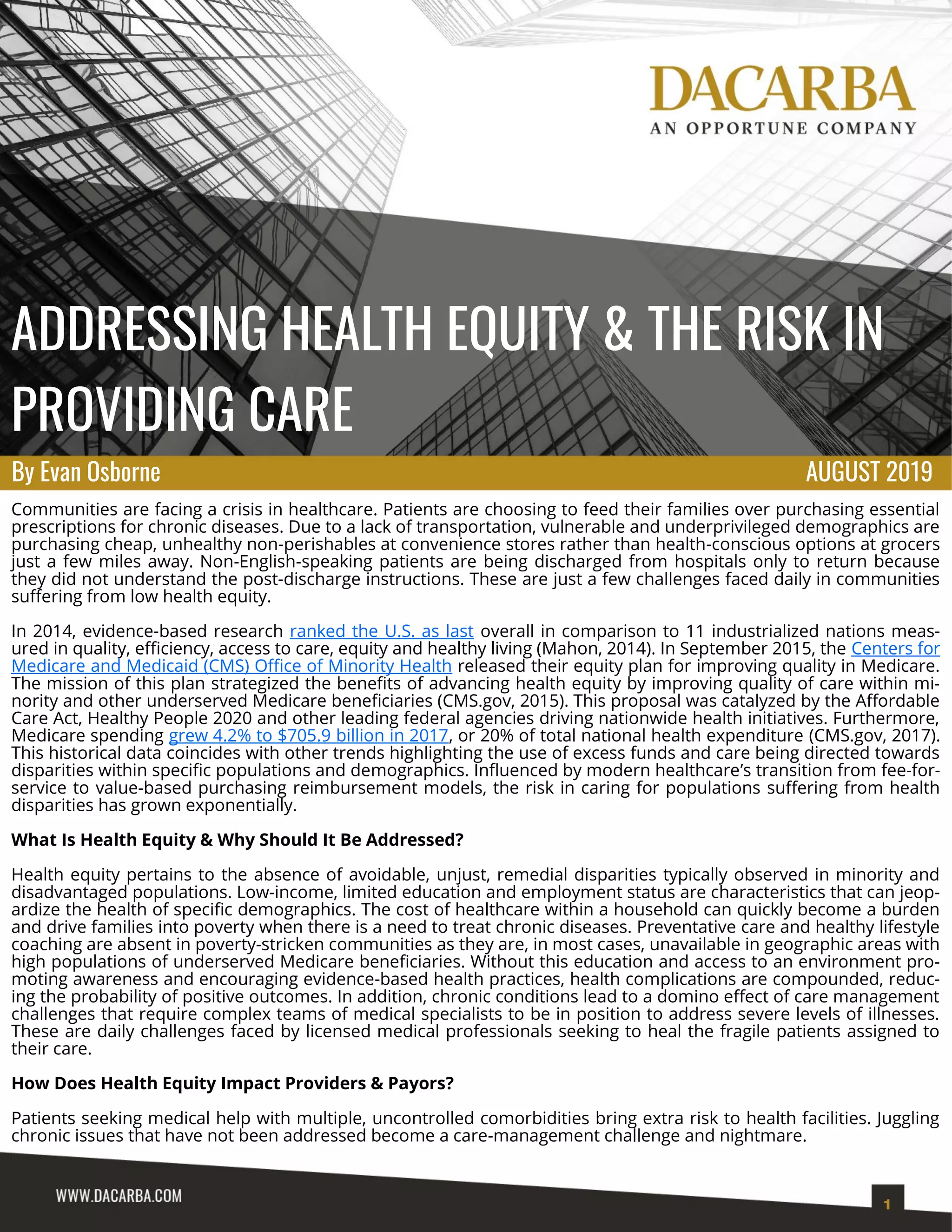 Addressing health equity & the risk in providing care | PDF
