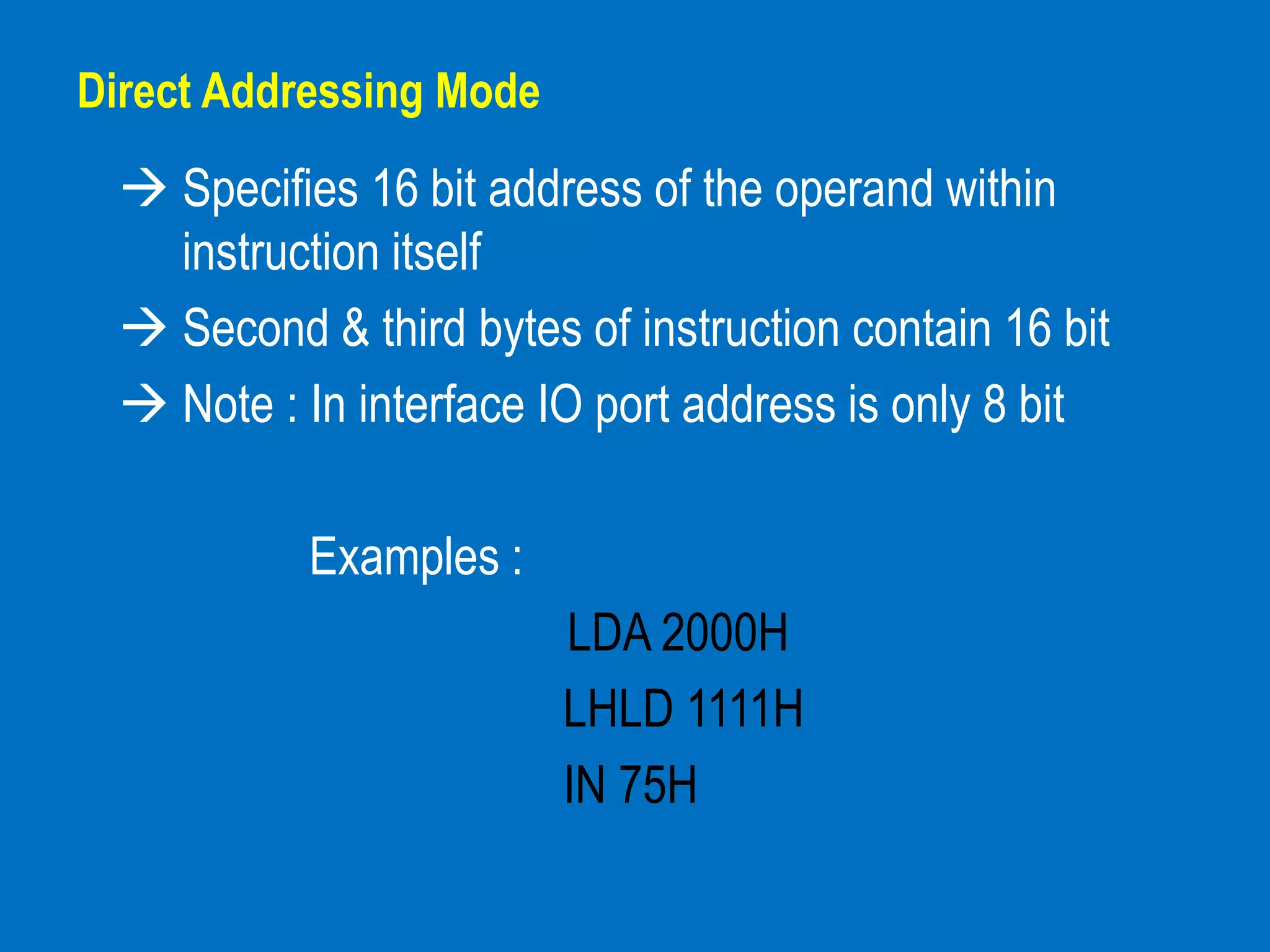 Addressing modes 8085 | PPTX | Operating Systems | Computer Software and Applications