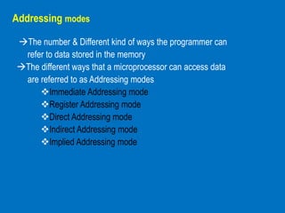 Addressing modes 8085 | PPTX | Operating Systems | Computer Software and Applications
