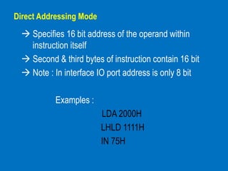Addressing modes 8085 | PPTX | Operating Systems | Computer Software and Applications