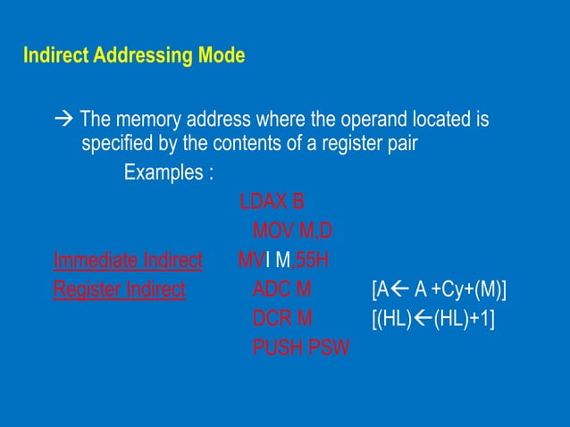 Addressing modes 8085 | PPTX | Operating Systems | Computer Software and Applications