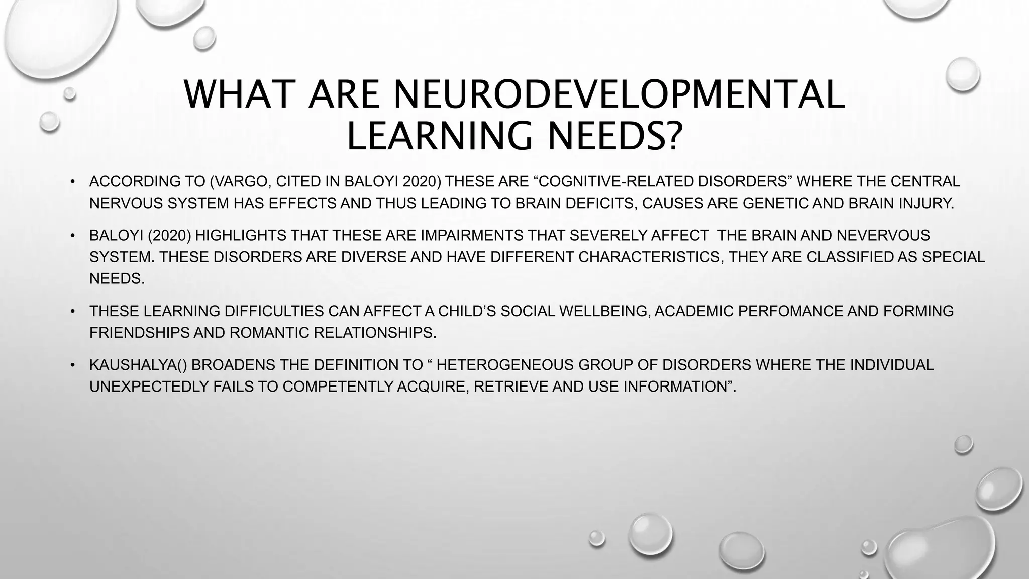 Addressing neurodevelopmental learning needs a south african ...