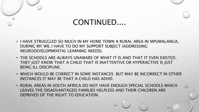 Addressing neurodevelopmental learning needs a south african ...