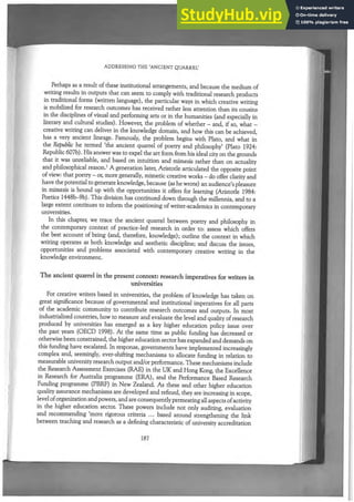 ADDRESSING THE ANCIENT QUARREL CREATIVE WRITING AS RESEARCh | PDF