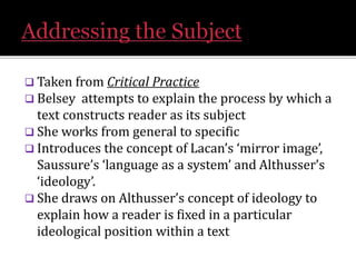 Addressing the subject : Catherine Belsey | PPTX
