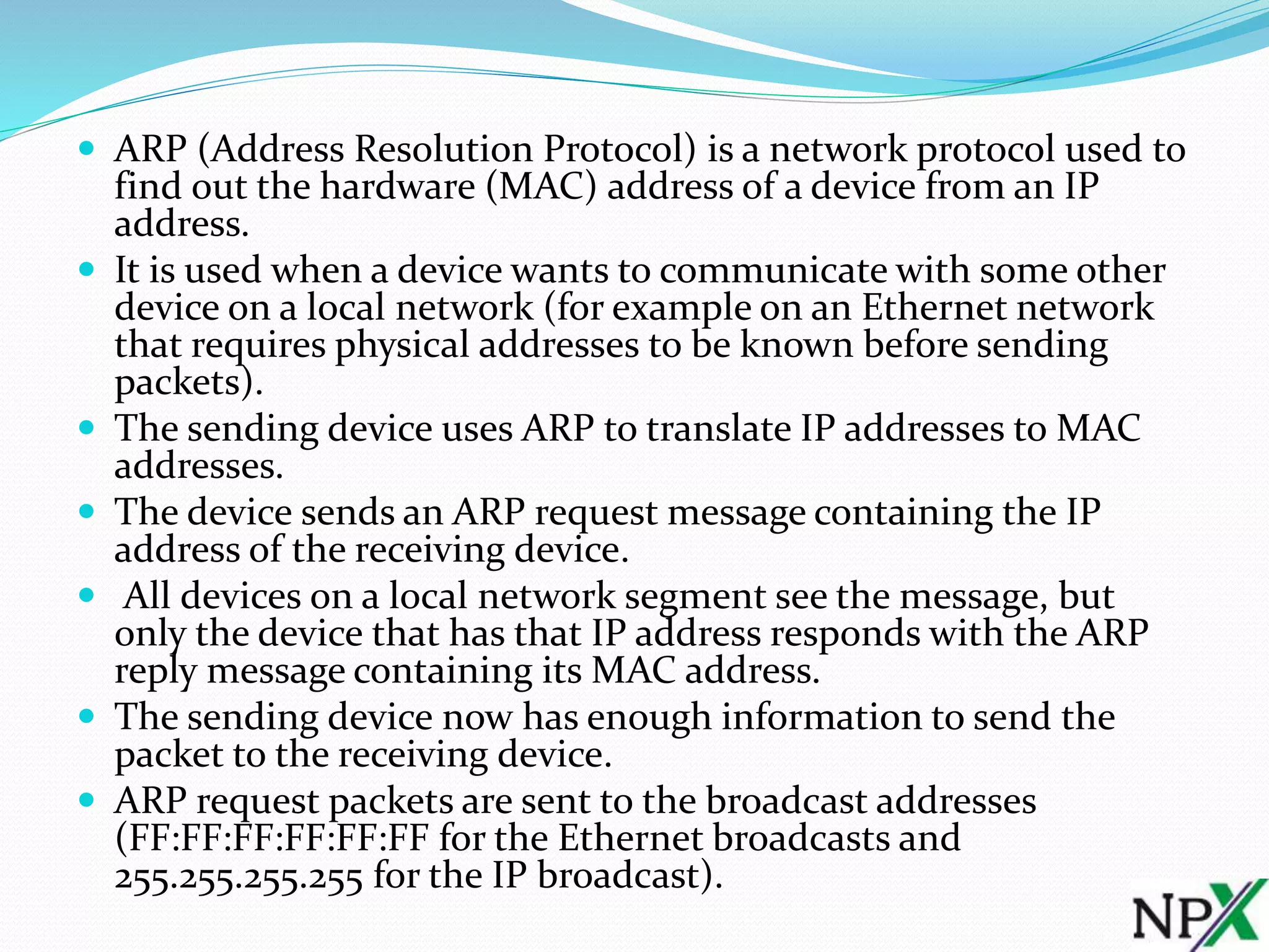 Address resolution protocol (ARP) | PPTX