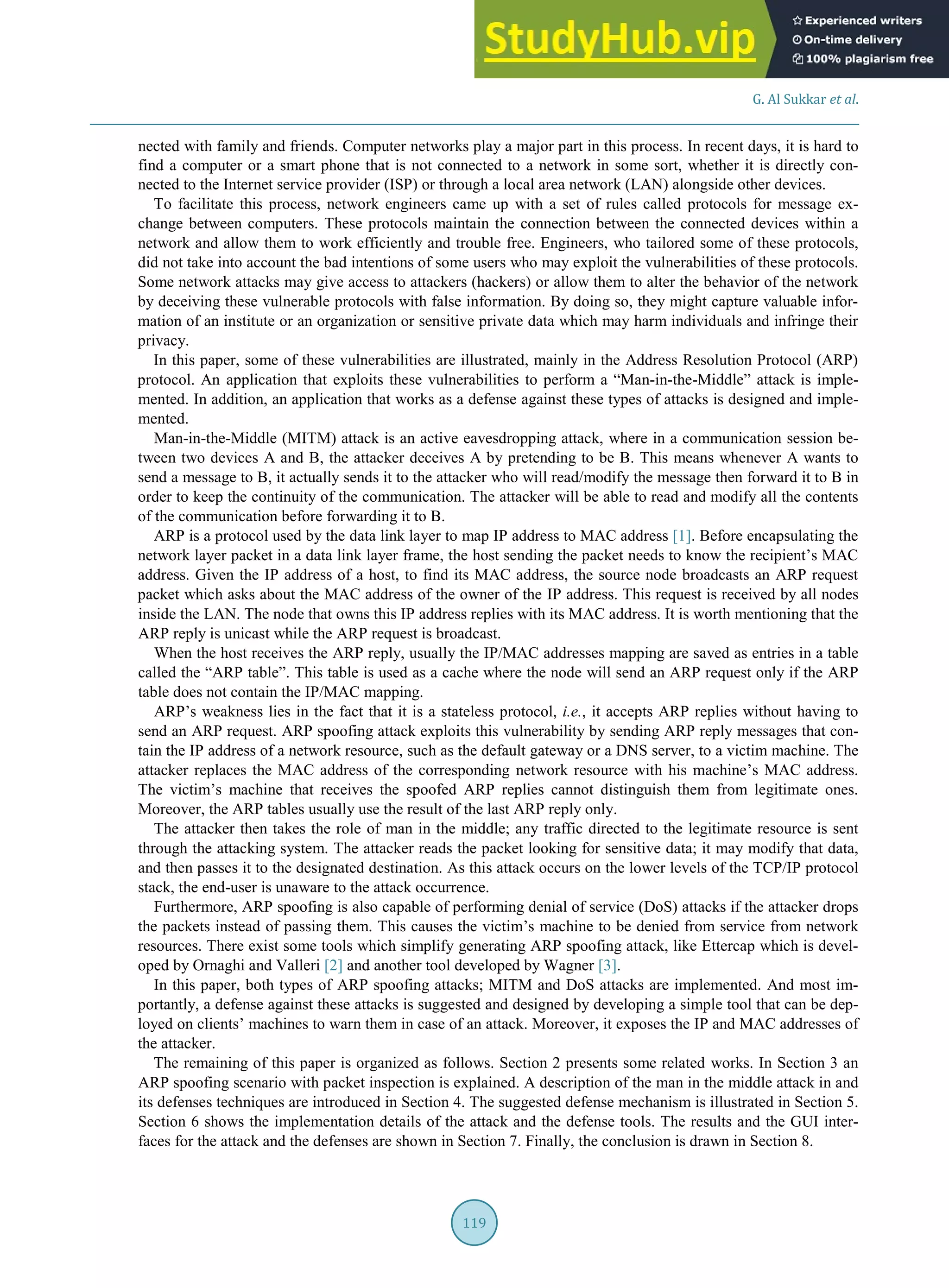 Address Resolution Protocol (ARP) Spoofing Attack And Proposed Defense ...