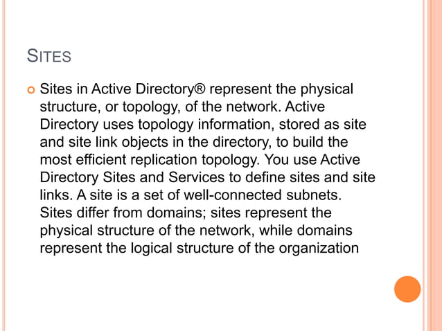 Active Directory component | PPTX | Databases | Computer Software and Applications