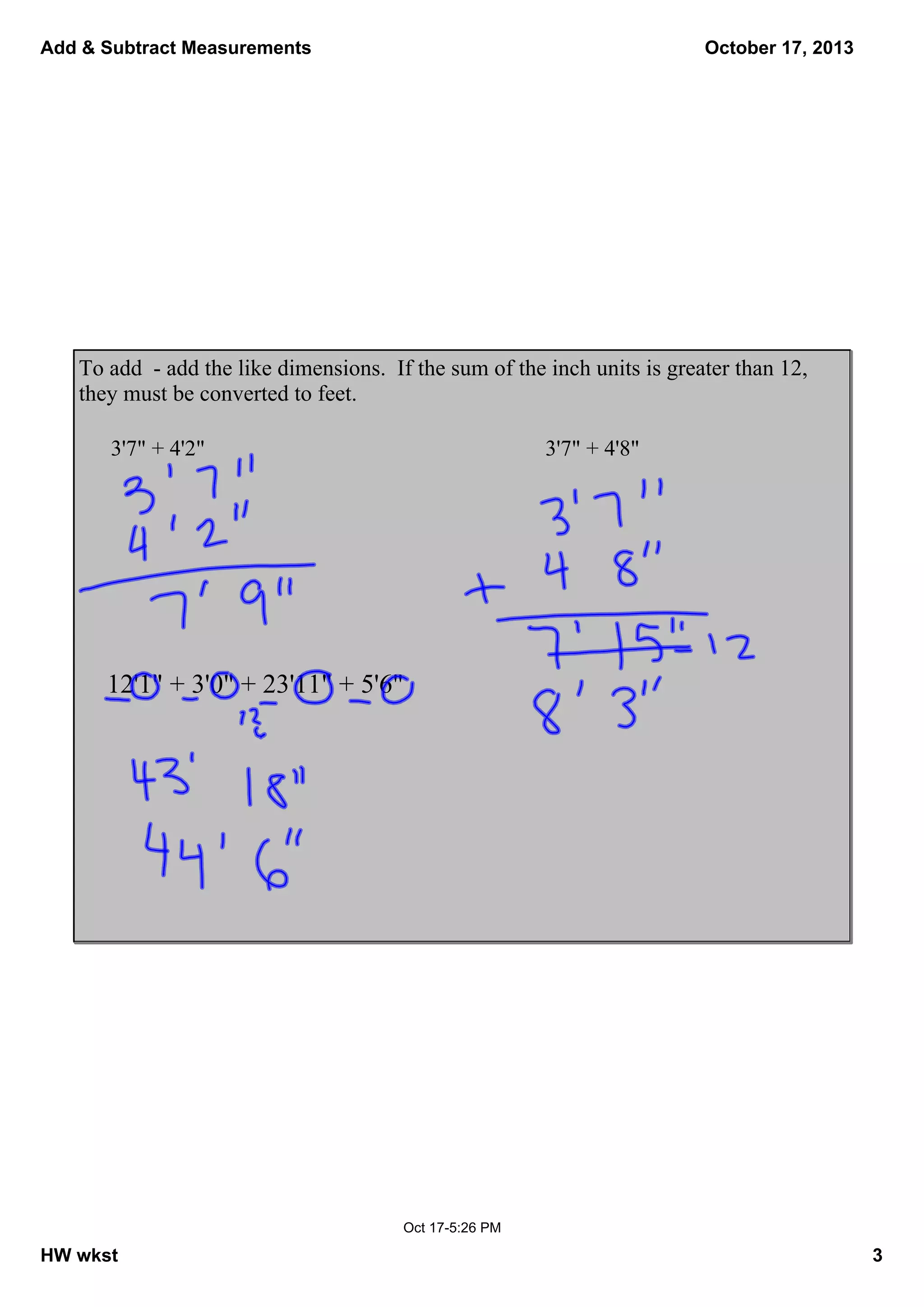 Add & subtract measurements notes | PDF