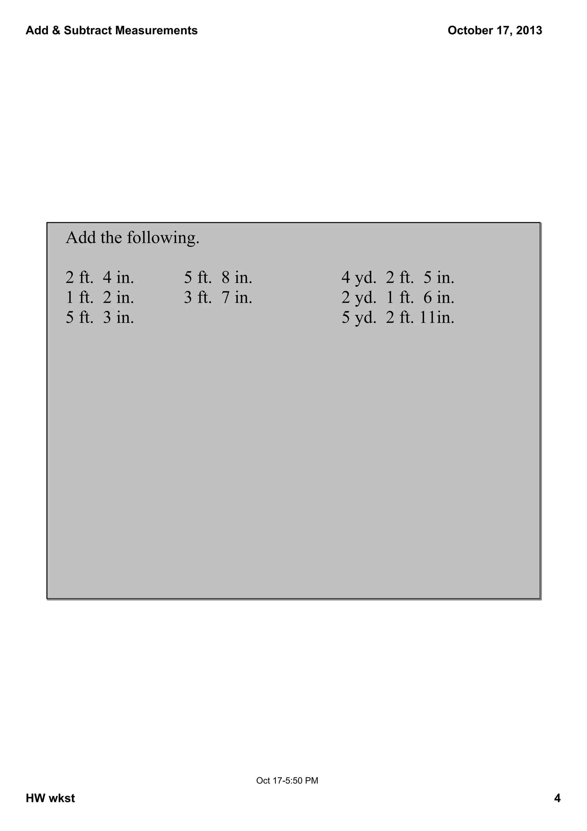 Add & subtract measurements notes | PDF
