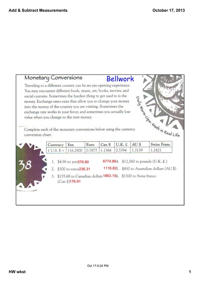 Add & subtract measurements notes | PDF