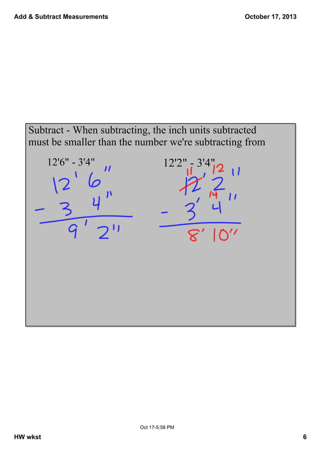 Add & subtract measurements notes | PDF