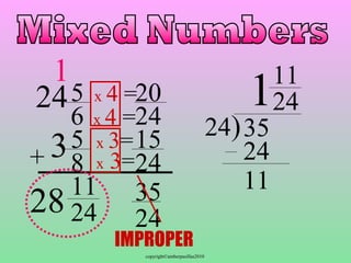 Add & subtract mixed numbers | PPT
