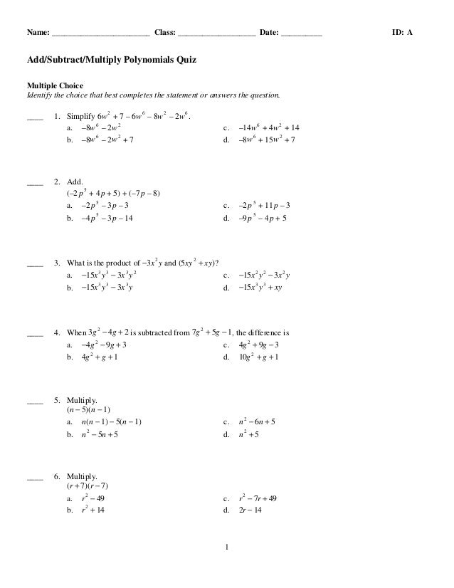 Add Subtract Multiply polynomials quiz quex add-subtract-multiply-polynomials-quiz-quex
