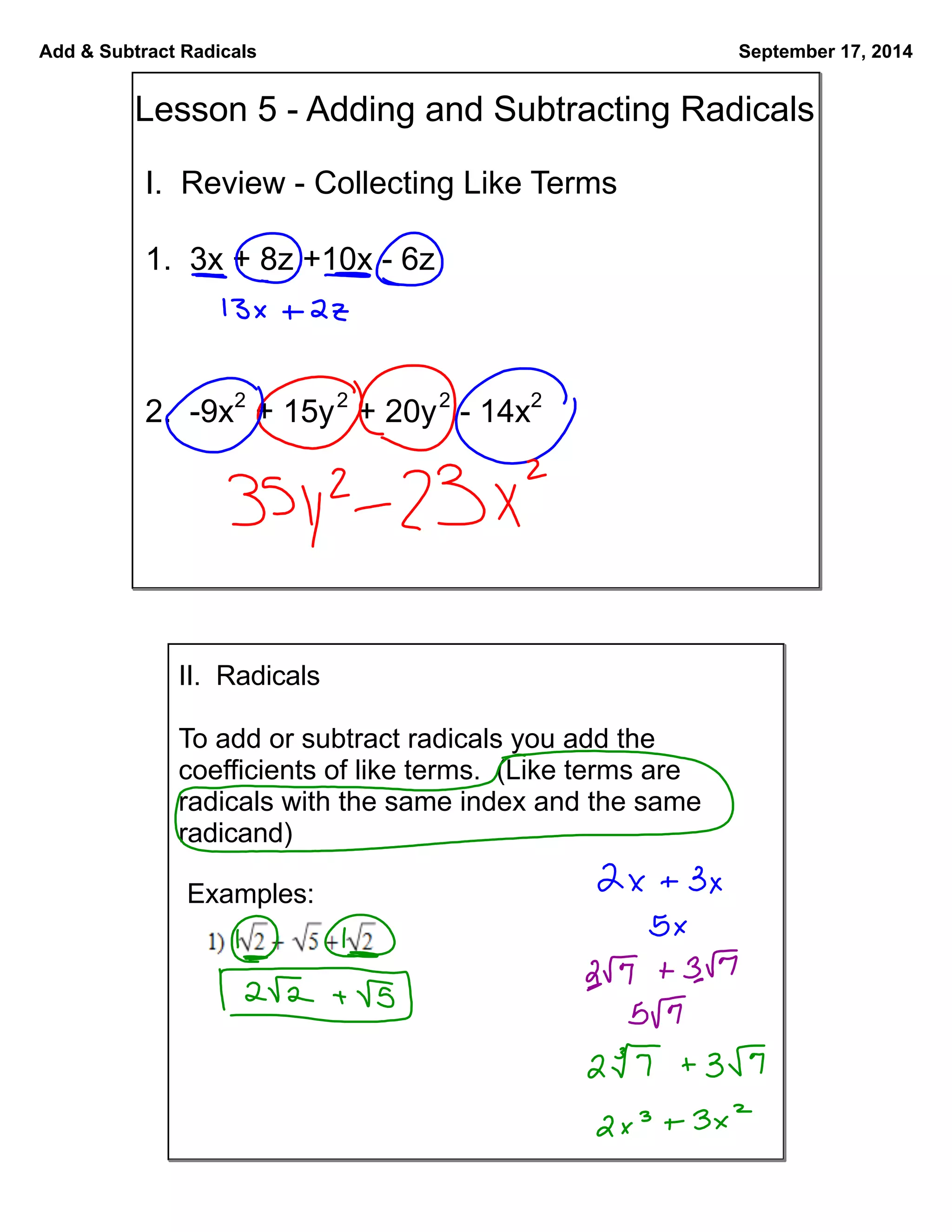 Add & subtract radicals | PDF