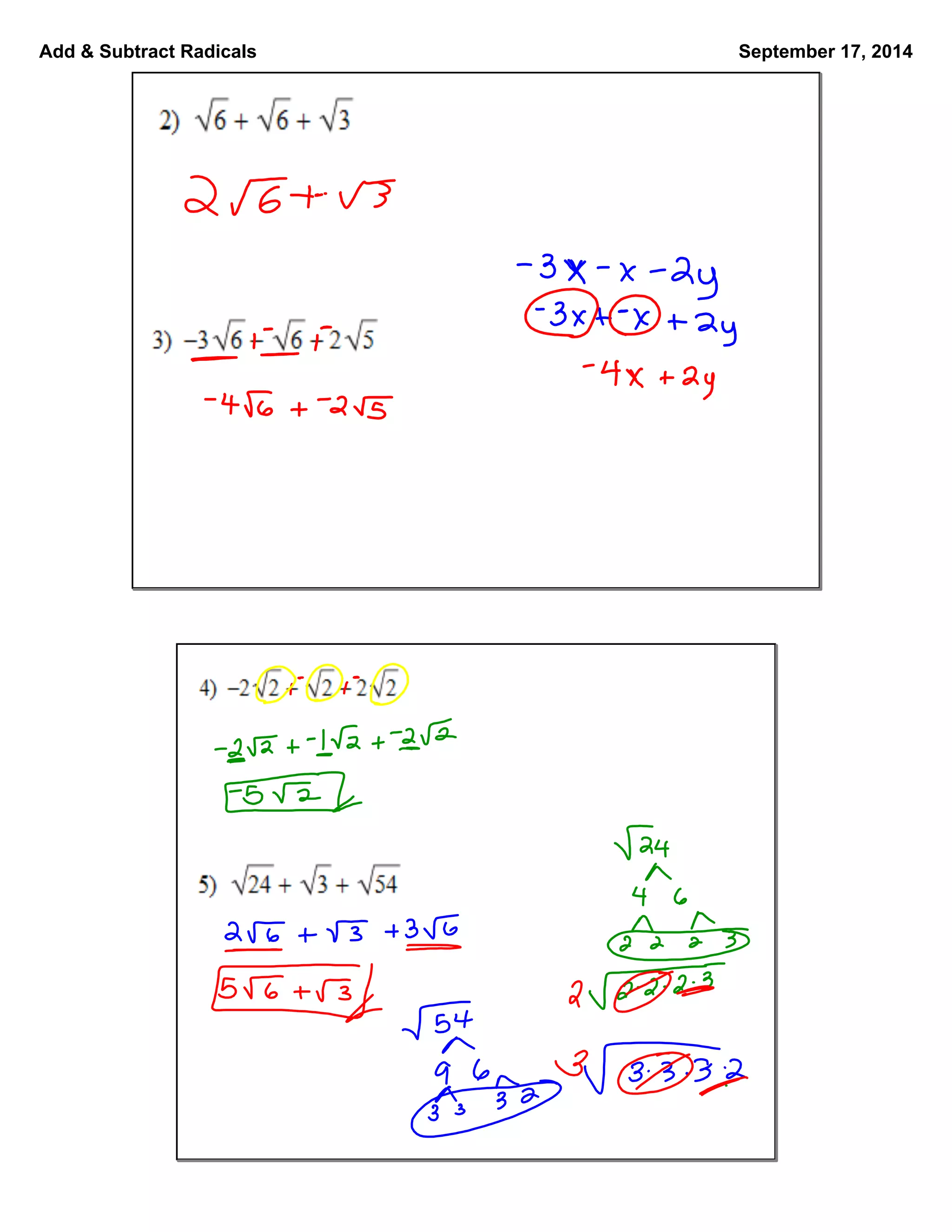 Add & subtract radicals | PDF