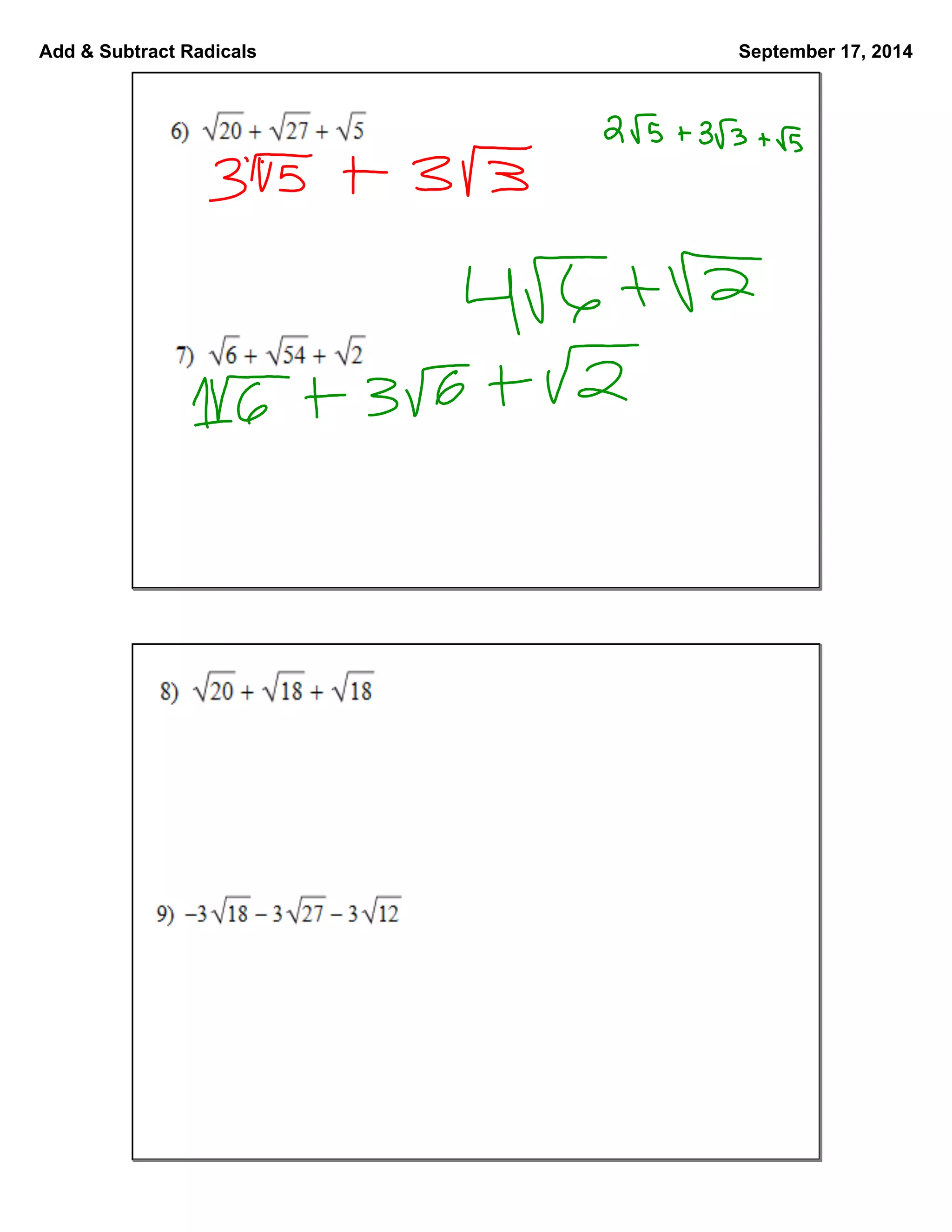 Add & subtract radicals | PDF