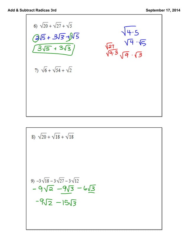 Add & subtract radicas 3rd | PDF