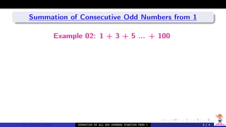 Adding Consecutive Odd Numbers Starting from 1 | PPT