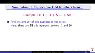 Adding Consecutive Odd Numbers Starting from 1 | PPT