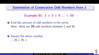 Adding Consecutive Odd Numbers Starting from 1 | PPT