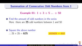 Adding Consecutive Odd Numbers Starting from 1 | PPT