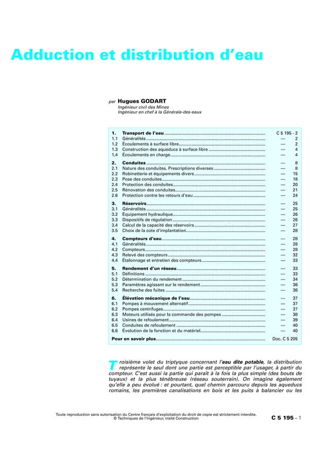Adduction et distribution d’eau | PDF