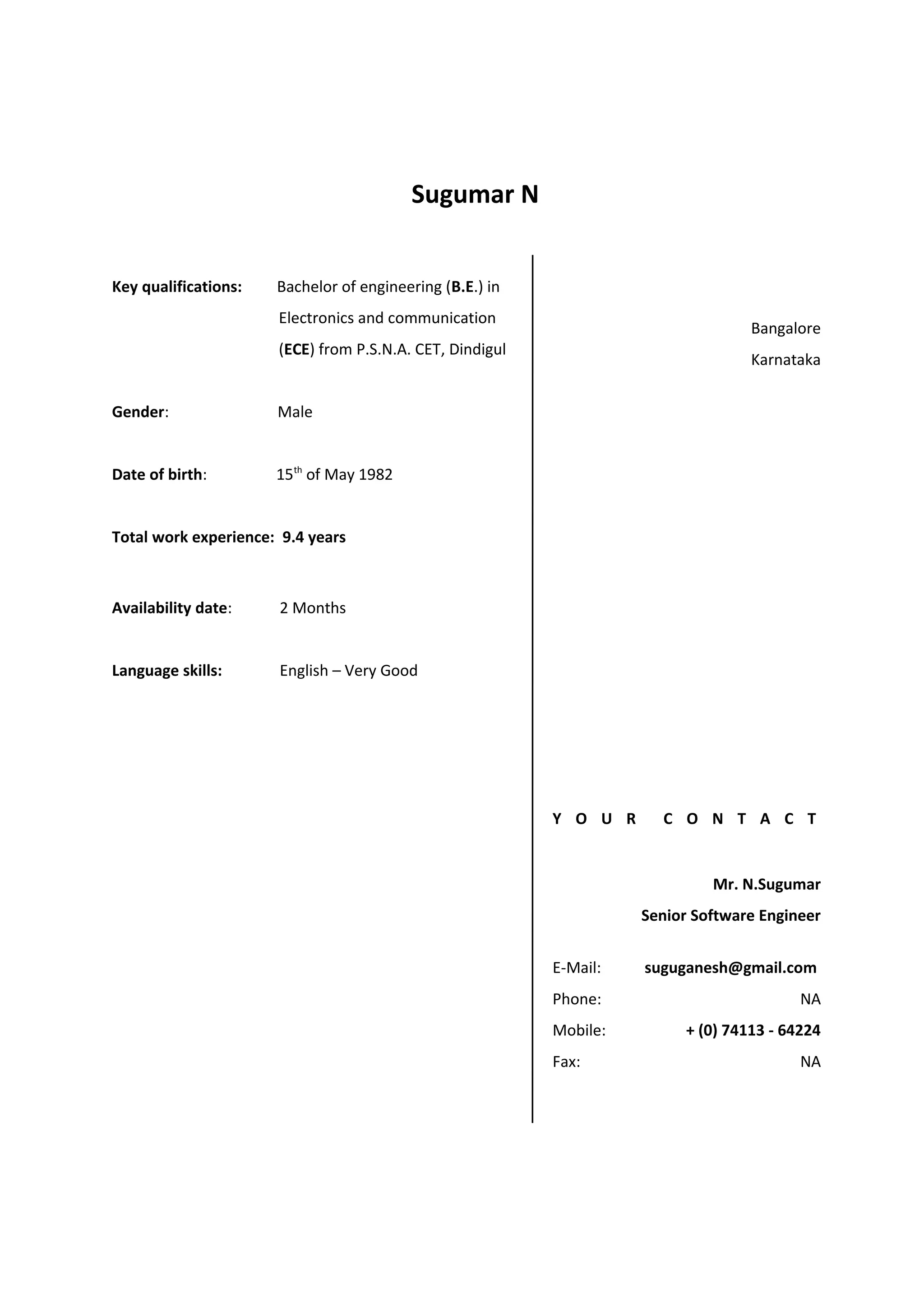 Profile_Sugumar_N | DOC | Computer Software and Applications | Computing