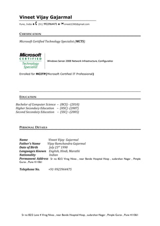 Resume | DOC | Operating Systems | Computer Software and Applications