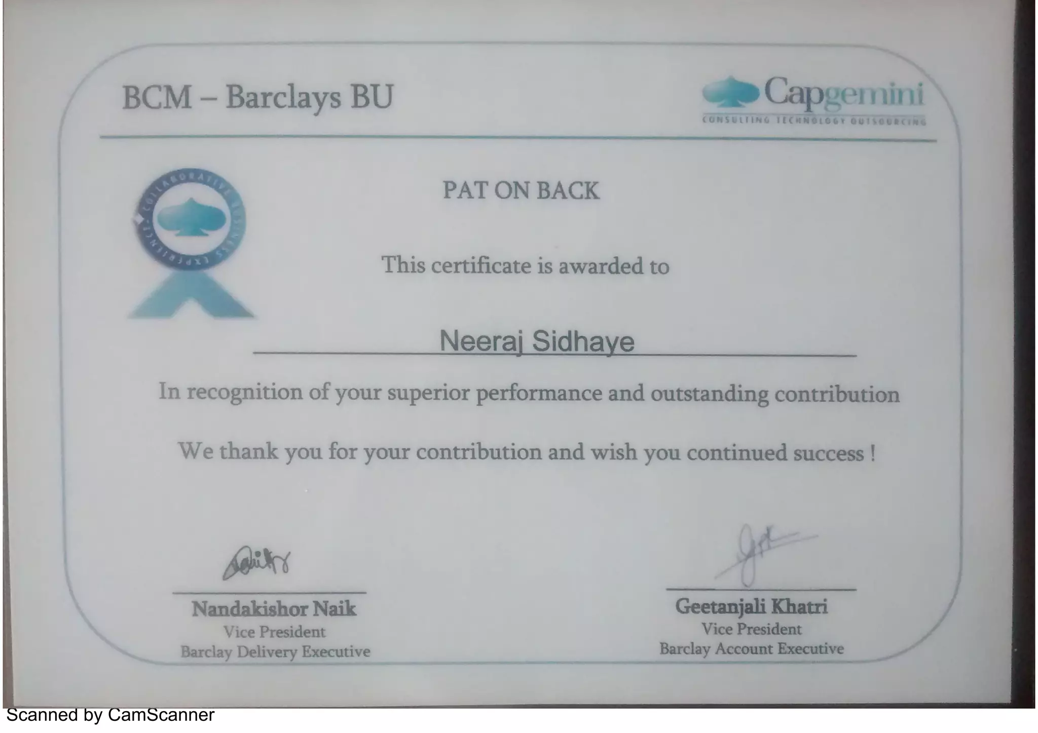 Pat On Back Award | PDF