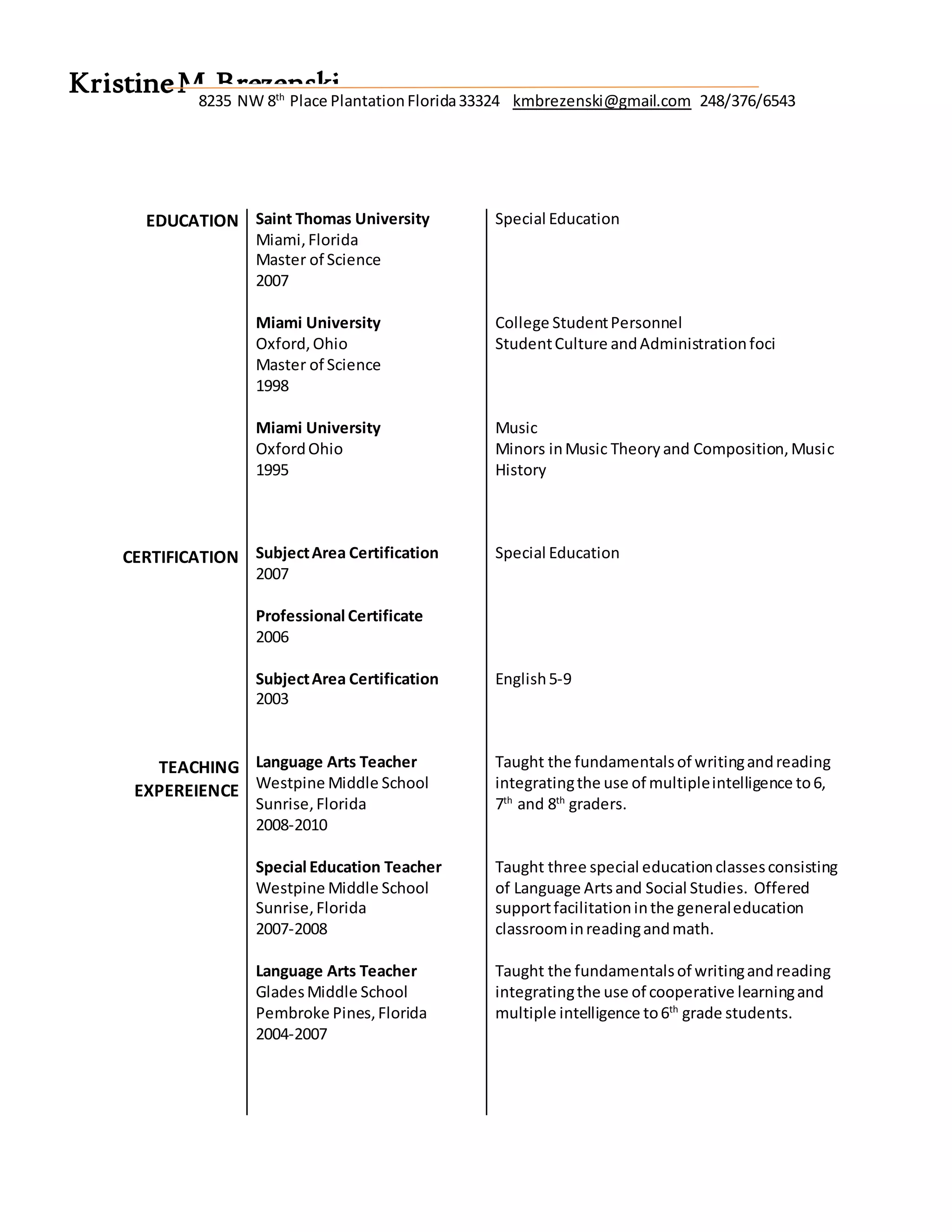 Kristine resume 2015 draft 1 | DOCX