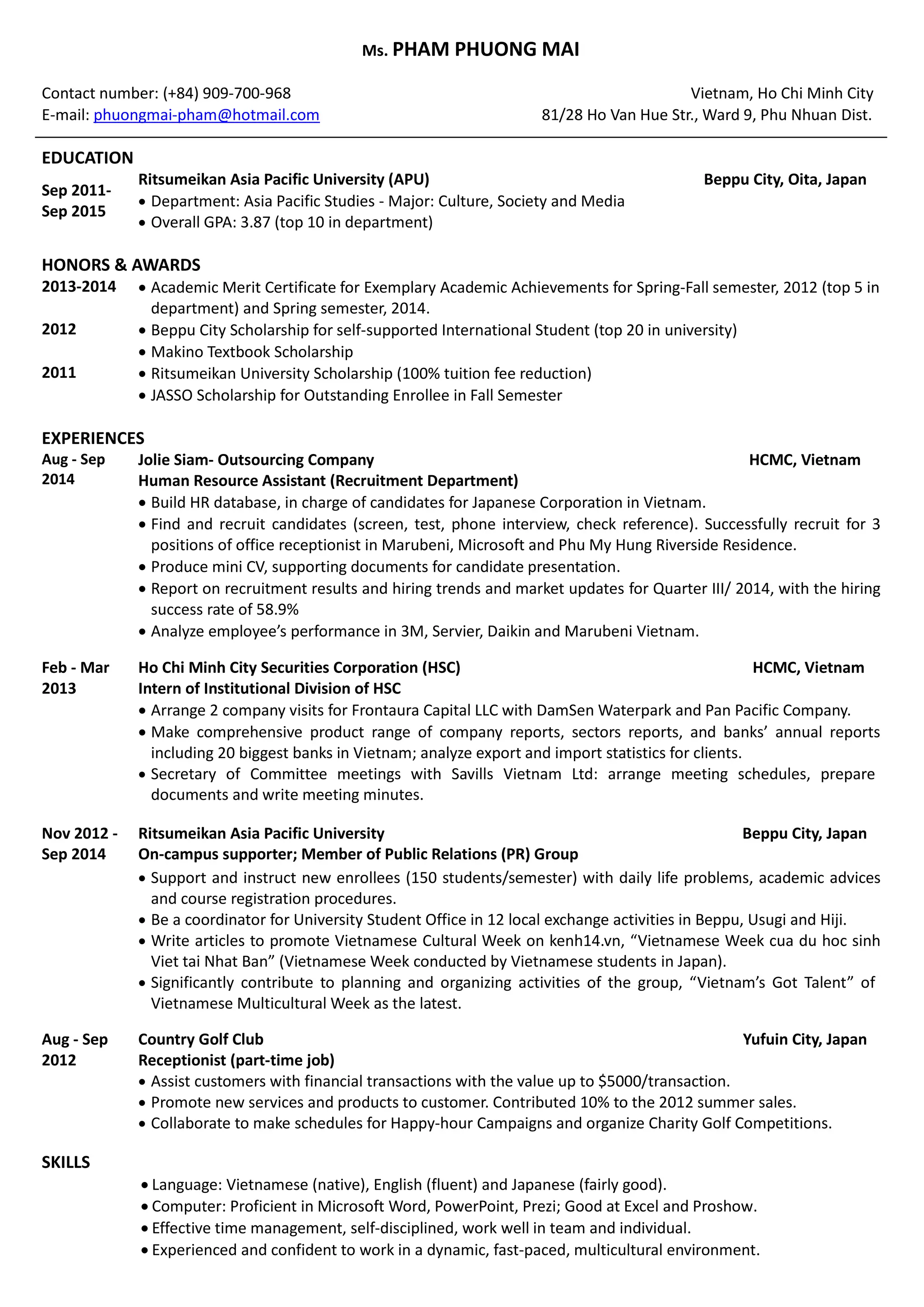 CV_PHAM PHUONG MAI_APR 2015 | PDF