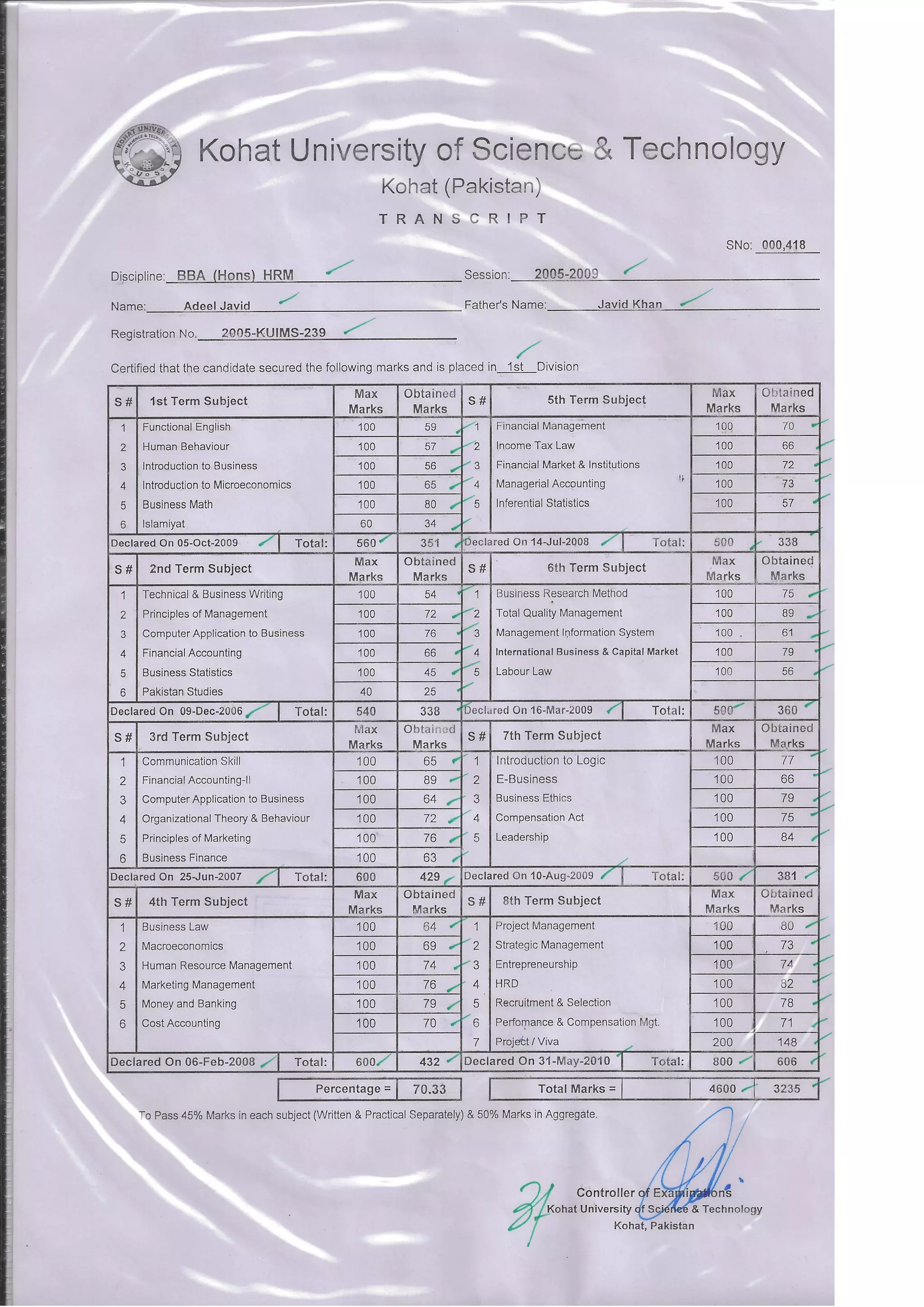 BBA TRANSCRIPT | PDF