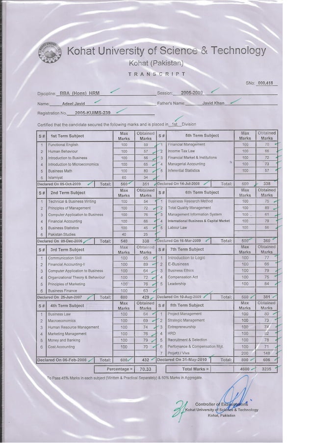 BBA TRANSCRIPT | PDF