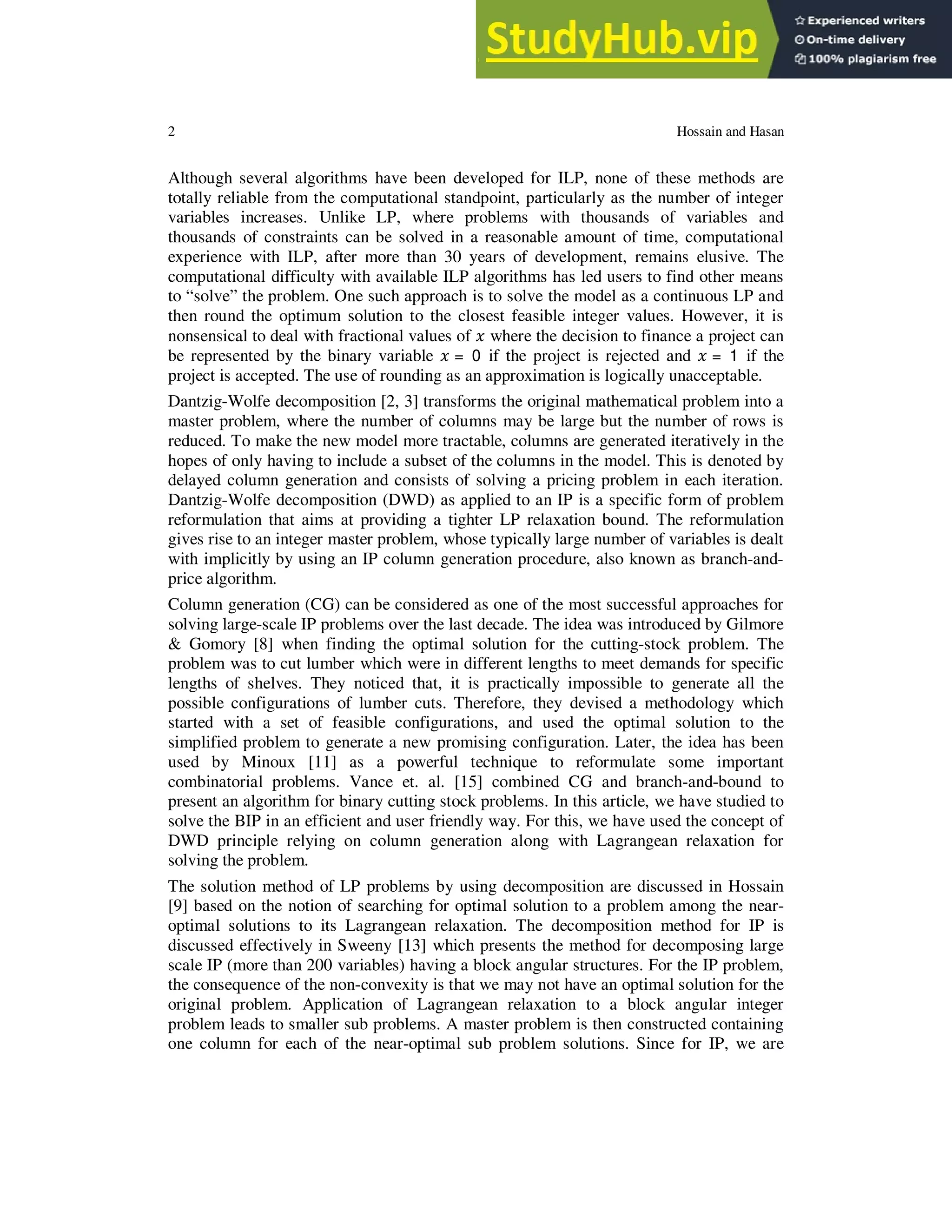 A Decomposition Technique For Solving Integer Programming Problems Pdf