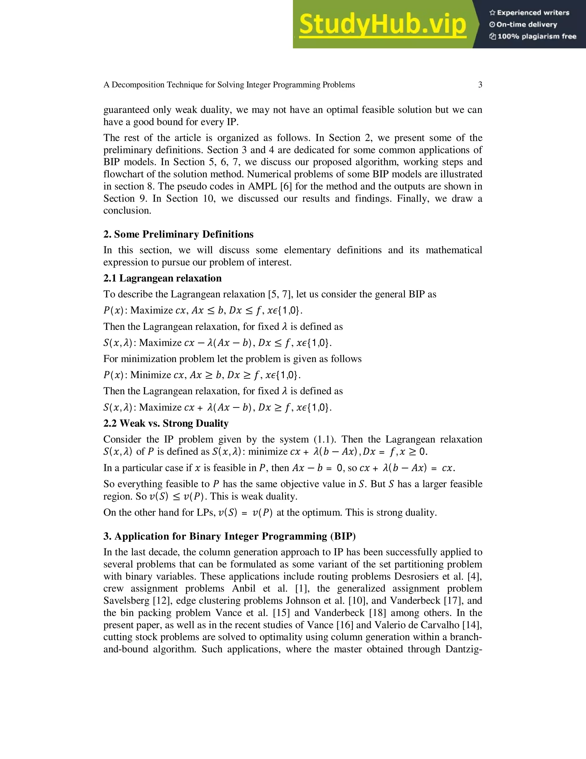 A Decomposition Technique For Solving Integer Programming Problems Pdf