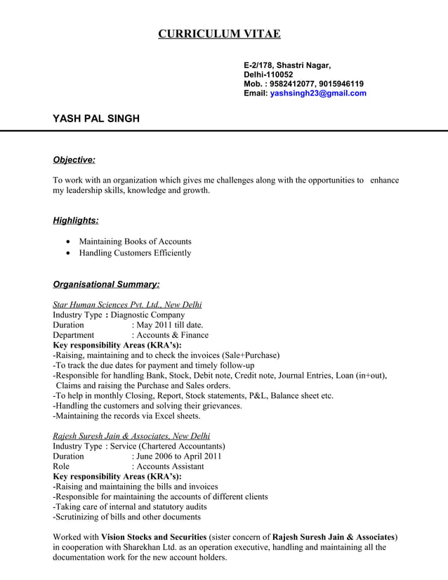 Yash CV | DOC | Business Accounting & Finance | Business