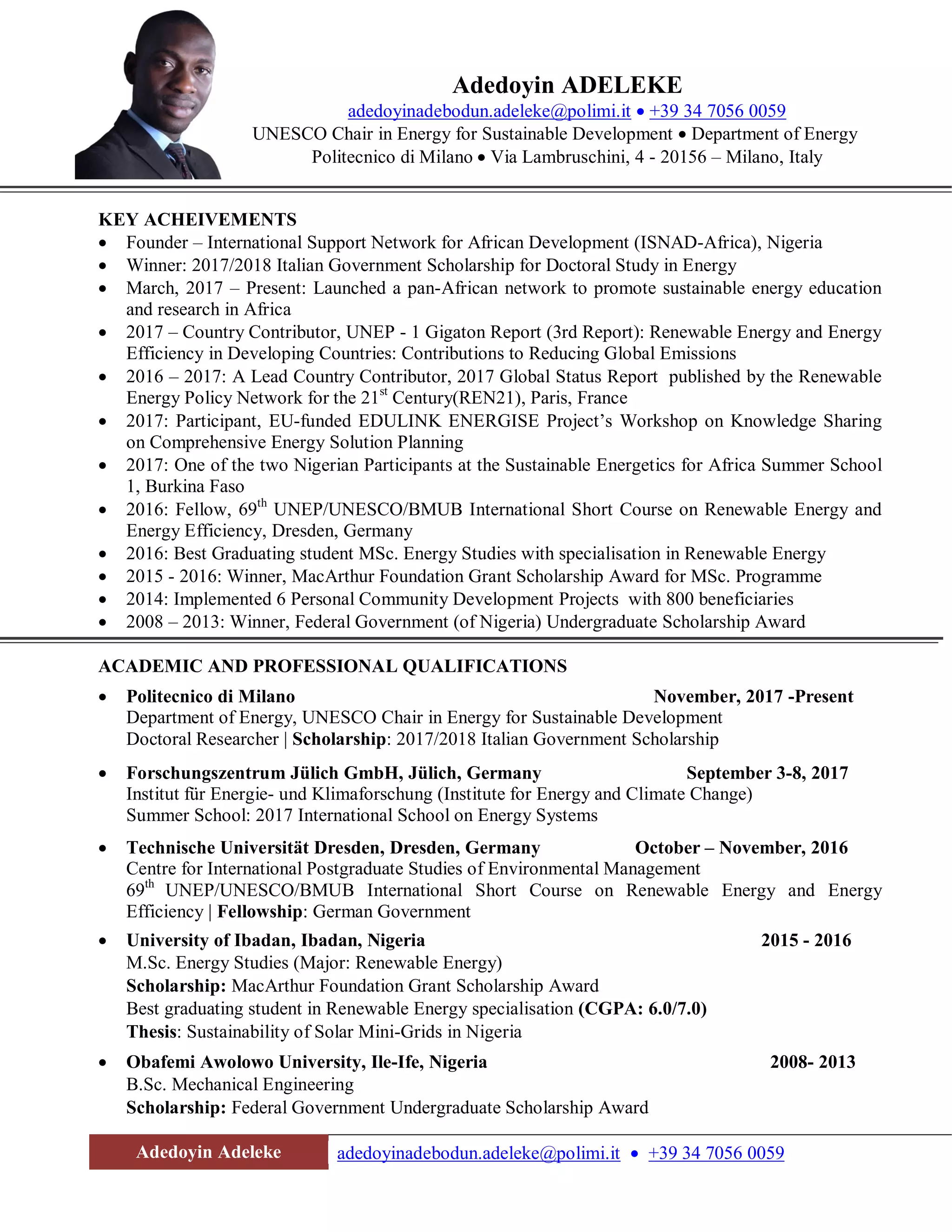 Adedoyin Adeleke (Resume | Curriculum Vitae (CV) | Profile) | PDF | Professional School ...