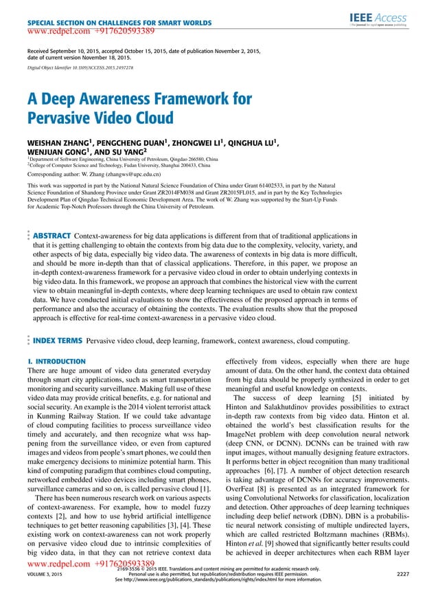 A deep awareness framework for pervasiv video cloud | PDF