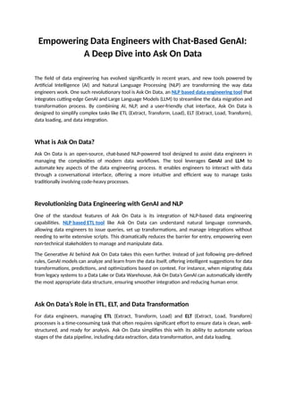 Empowering Data Engineers with Chat-Based GenAIA Deep Dive into Ask On Data | PDF